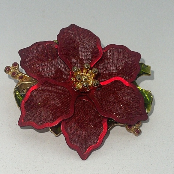 Jewelry | Elegant Red And Gold Floral Brooch Marked Kc | Poshmark